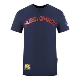 Plein Sport Mehrfarbige Logos Marineblau T-Shirt