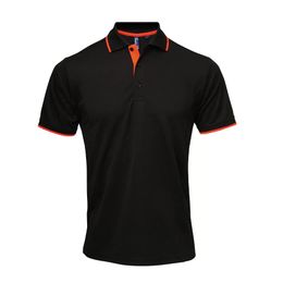Premier Mens Coolchecker Contrast Pique Polo Shirt (Schwarz/Orange)
