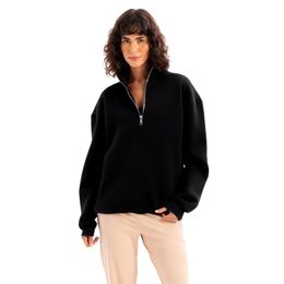 JUSTEVER Oversize Fit Stehkragen Halbrei&szlig;verschluss Schwarzes Damen-Sweatshirt - Cass