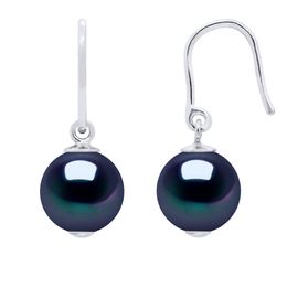 Ohrringe Haken S&uuml;&szlig;wasserperle Rund 8-9 mm Schwarz 925