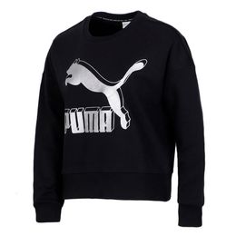 Puma Womens Classics Logo Metallic Crew Sweatshirt Black 597405 71