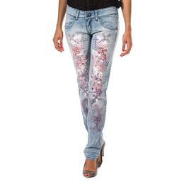 Met Lange Denim-Hose mit Rippeneffekt und schmalen S&auml;umen F054176 woman