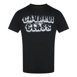 Cavalli Class - Schwarzes T-shirt Mit Auff&auml;lligem Logo In Rauchgrau