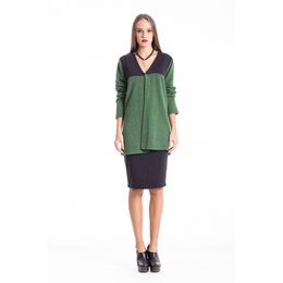 Wollmischung Block Farbe Strickjacke gr&uuml;n