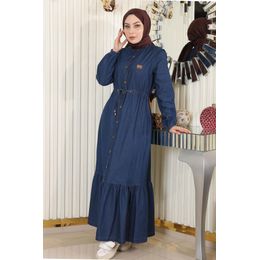 Gebundene Taille Gekn&ouml;pft Denim Kleid Dunkelblau