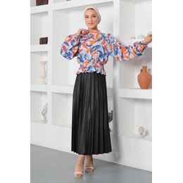 Gemustert Elastisch Bluse Blau