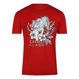 Cavalli Class - Rotes T-shirt Mit Tiger-blumenlogo