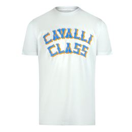 Cavalli Class - T-shirt In Off-white Mit Mehrlagigem Logo