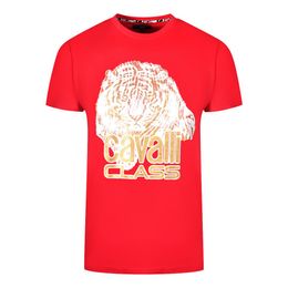 Cavalli Class gro&szlig;es Tiger-Logo rotes T-Shirt