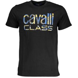 Cavalli Class Schlangenhaut Bold Logo Schwarzes T-Shirt