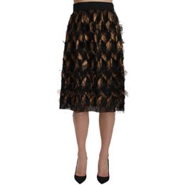 Dolce & Gabbana Dolce & Gabbana Women's Black Gold Fringe Metallic Pencil A-line Jupe
