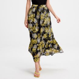 Langer Rock mit linearem Druck und R&uuml;schen