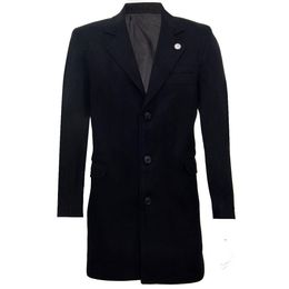 Langer Slim-Fit-Mantel aus schwarzer Wolle f&uuml;r Herren