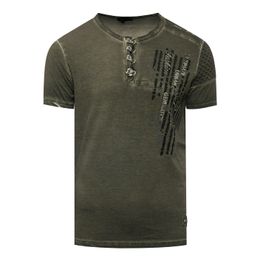 Rusty Neal Oil-Washed T-Shirt mit Knopfleiste