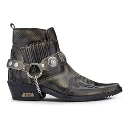 Olivgr&uuml;ne Winklepicker-Cowboy-Leder-Stiefeletten f&uuml;r Herren aus Schlangenleder
