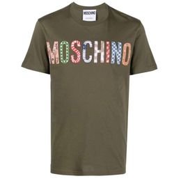 Gr&uuml;nes T-shirt Mit Auff&auml;lliger Moschino-logostickerei In Mehreren Farben
