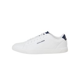 Jack & Jones Herren-Turnschuhe von der Marke Jack & Jones. Der Schuh ist aus hochwertigem Kunstleder gefertigt. Marke: Jack & JonesModellname: BosleyKategorie: HerrenschuheMaterialien: KunstlederFarbe: wei&szlig;, marineblau