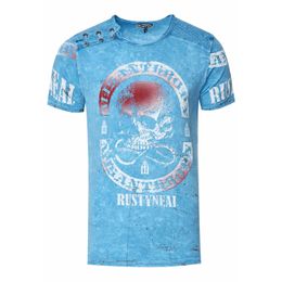 Rusty Neal Verwaschenes T-Shirt mit Seitlicher-Knopfleiste und Skull Print