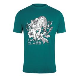 Cavalli Class - Gr&uuml;nes T-shirt Mit Tiger-blumenlogo