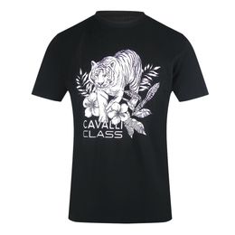 Cavalli Class - Schwarzes T-shirt Mit Tiger-blumenlogo