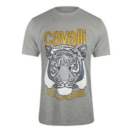 Cavalli Class - T-shirt In Grau Mit Kr&auml;ftiger Tiger-grafik