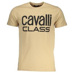 Cavalli Class Kraftvolles Schwarzes Logo Beiges T-Shirt