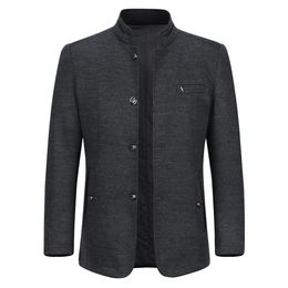 Allthemen Herren Kurzer Slim Fit Mantel mit Stehkragen Business Casual Wollmantel Grau