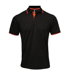 Premier Mens Contrast Coolchecker Polo Shirt (Schwarz/Orange)