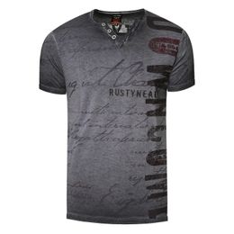 Rusty Neal V-Neck T-Shirt mit Seitlichem Logo-Print