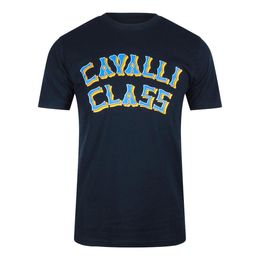 Cavalli Class - T-shirt In Marineblau Mit Mehrlagigem Logo