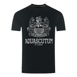 Aquascutum Large Bold London Aldis Marke Logo Schwarz T-Shirt