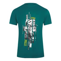Cavalli Class - Gr&uuml;nes T-shirt Mit Abstraktem Tiger-logo