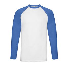 Fruit of the Loom - T-Shirt f&uuml;r Herren/Damen Unisex - Baseball Lang&auml;rmlig (Wei&szlig;/K&ouml;nigsblau)