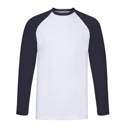 Fruit of the Loom - T-Shirt f&uuml;r Herren/Damen Unisex - Baseball Lang&auml;rmlig (Wei&szlig;/Marineblau)