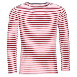 SOLS - "Marine" T-Shirt f&uuml;r Herren Lang&auml;rmlig (Wei&szlig;/Rot)