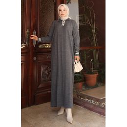 Knopf Detailed Strick Kleid Grau
