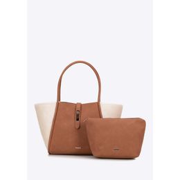 Wittchen Damen-Einkaufstasche aus &Ouml;ko-Leder und Kunstpelz, beige