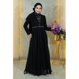 Stein Detailed, Drapiert Chest, Glitzernd Abendkleid, Schwarz