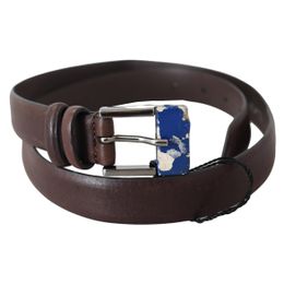 Costume National Ceinture &agrave; boucle argent&eacute;e en cuir v&eacute;ritable marron pour femme