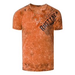 Rusty Neal V-Neck T-Shirt Verwaschen mit Seitlichem Logo Print