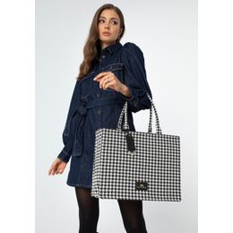 Wittchen Damen-Einkaufstasche aus Baumwolle mit Jacquardmuster, schwarz-wei&szlig;