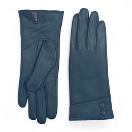 Damen-Autofahrerhandschuhe aus t&uuml;rkisgr&uuml;nem italienischem Leder mit weichem Wollfutter, Winterknopfdesign und Knopfverschluss
