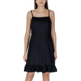 B.Young Schwarzes Mini-Kleid &Auml;rmellos Rechteckiger Ausschnitt R&uuml;schendetails