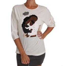 Dolce & Gabbana Dolce & Gabbana Wei&szlig;es Seiden #dgfamily Kristall-T-Shirt