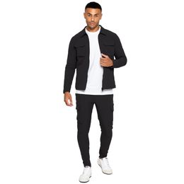 Enzo | Herren Cargo Shacket Trainingsanzug Set - Schwarz