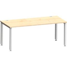 Sch&auml;fer Shop Schreibtisch MODENA FLEX, Rechteck, 4-Fu&szlig; Quadratrohr, B 1800 x T 800 x H 720-820 mm, Ahorn/wei&szlig;aluminium