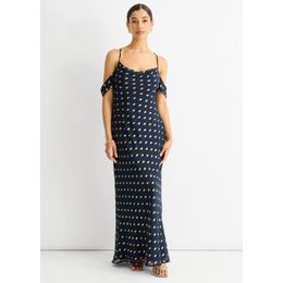 Marineblaues Maxikleid mit Wasserfallausschnitt und &uuml;berschnittenen &Auml;rmeln