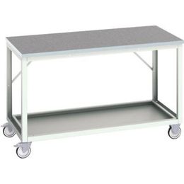 Mobile Werkbank Bott verso, Linoleum-Platte, 1 Ablageboden, mit Querstrebenset, B 1500 x T 800 x H 930 mm, RAL 7035 Lichtgrau
