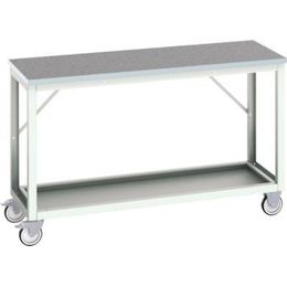 Mobile Werkbank Bott verso, Linoleum-Platte, 1 Ablageboden, mit Querstrebenset, B 1500 x T 600 x H 930 mm, RAL 7035 Lichtgrau