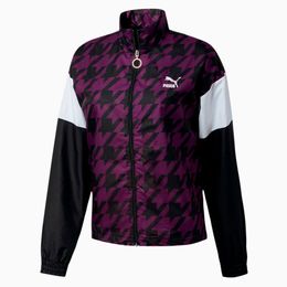Puma Langarm Zip Up Womes &uuml;berall &uuml;ber Druck schwarze Lila Jacke 596735 25